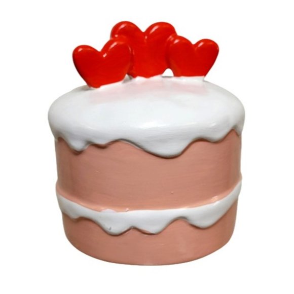 Ankyo | Accents | Pink White Mini Cake W Heart Toppers Ceramic Small ...